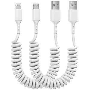 Coiled Lightning Charging Cable 3FT,2 Pack [Apple MFi Certified] iPhone Charger Cord Super Fast Data Syncing Cord for iPhone 14/13/Pro/Mini/12/11/Xs/Xr/X/8/7/6 Connect CarPlay Wall Charger Block