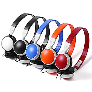 Keewonda Bulk Headphones for Classroom, Wholesale 5 Pack School Headphones KW-X05 Multi Colored Foldable Computers Headphones for Kids Students Children Teen Adults
