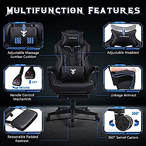 Zeanus Gaming Chairs with Footrest Recliner Computer Chair for Adults Massage Gaming Chair Big and Tall Gaming Chair Ergonomic Office Gamer Chair for Heavy People Recliner Racing Gaming Chair Black