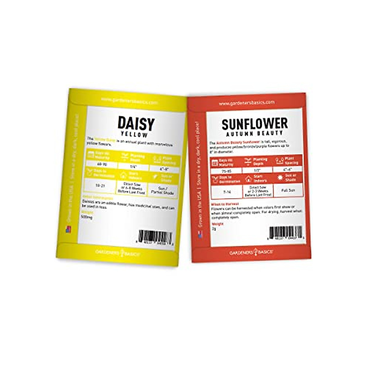 Flower Garden Seeds for Planting Outdoors Flower Seeds (5 Variety Pack) Daisy, Marigold, Cosmos, Sunflower, Zinnia Varieties for Bees, Pollinators Wildflower Seed by Gardeners Basics