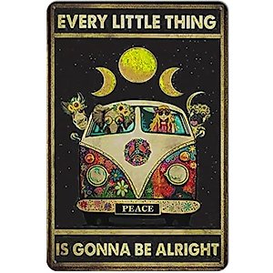 KONMPFEY Funny Hippie Room Decor Every Little Thing Is Gonna Be Alright Retro Metal Tin Sign Wall Art Posters For Hippie Gifts Man Cave Home Coffee Bar Signs 8x12inch