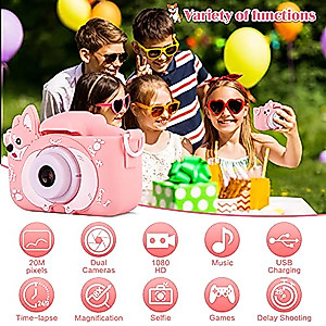 Corgi Kids Camera, Toddler Digital 1080P Upgrade Camera for Christmas Birthday Gifts, Cute 20.0MP Camera for Children with 32G SD Card, Portable Toy for 3 4 5 6 7 8 Years Old Girls Boys (Pink)