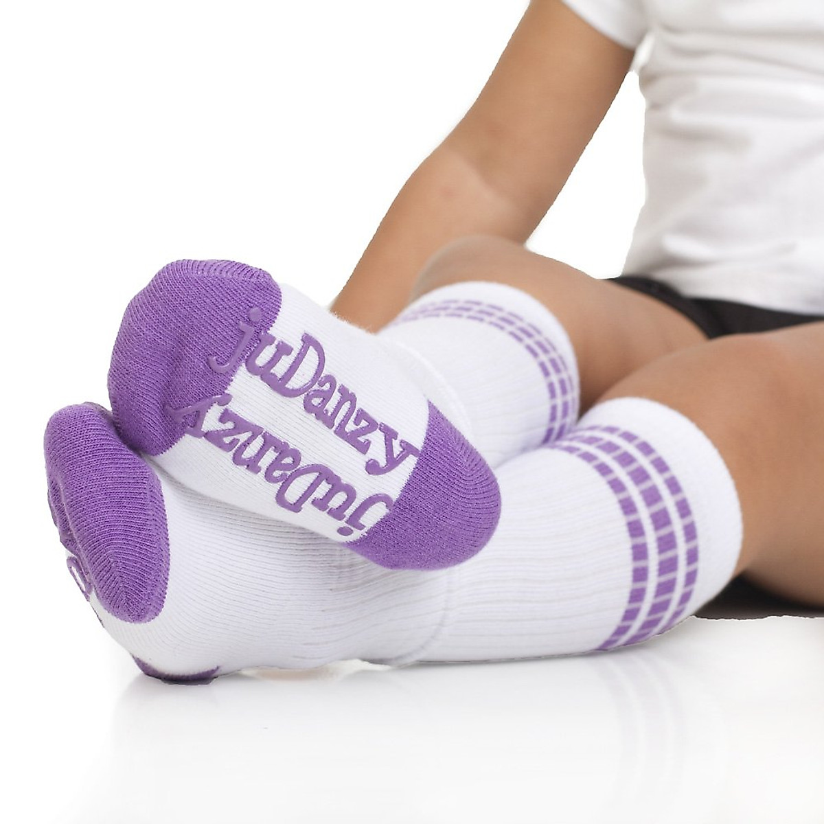 juDanzy Baby, Toddler & Kids Knee High Tube Socks For Boys & Girls With Grips (6-10 Years (Size 1-4, White/Pink)