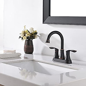 Comllen Oil Rubbed Bronze Bathroom Faucet Centerset 4 Inch Two Handle Bathroom Sink Faucet with Swivel Spout Bronze Faucet for Bathroom Sink Without Pop up Drain Water Supply Lines