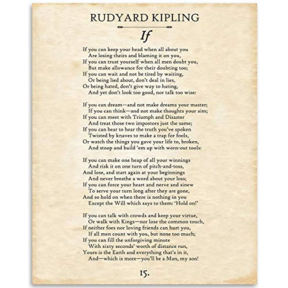 Rudyard Kipling - If - 11x14 Unframed Typography Book Page Print - Great Gift for Poetry Fans and Inspirational and Motivational Decor for Home and Office Under $15