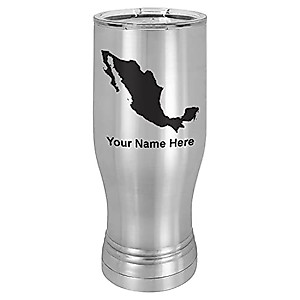 LaserGram 14oz Vacuum Insulated Pilsner Mug, Country Silhouette Mexico, Personalized Engraving Included (Stainless Steel)