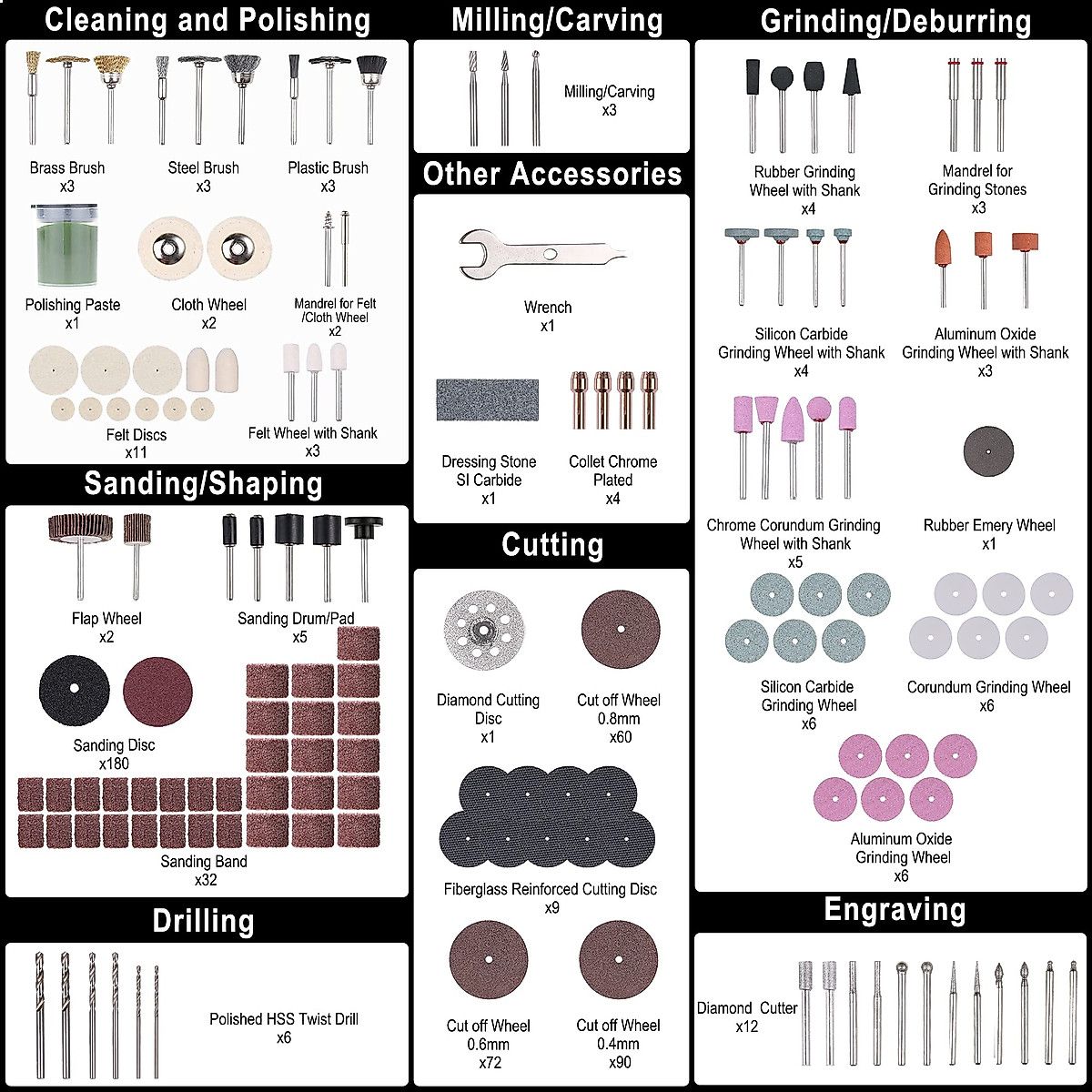 Rotary Tool Accessories Kit, Longmate 544pcs Rotary Tool Bit Set 1/8-inch Shank Attachments for Easy Cutting, Grinding, Sanding, Sharpening, Carving, Polishing, Engraving for Woodworking, Glass, Metal