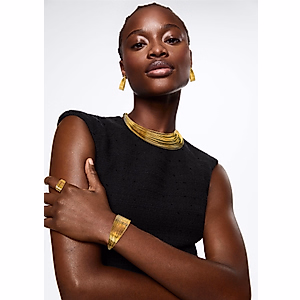 deladola African Choker Necklace Sets Multi-Layer Hoop Gold Plated Bib Choker Earring Bracelet Ring Statement Necklaces for Women (Gold)