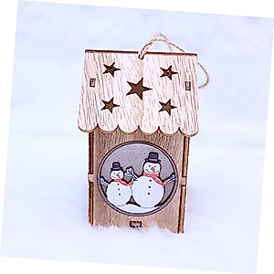 BESTOYARD 4pcs Glowing Wooden House Wooden Hanging Ornament Snow Globe Lantern Christmas lit House Snowman Night Light Desktop Wooden Village Home Decor Night Lamp Child Snowball Mini