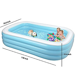 TLSUNNY 8FT/10FT Inflatable Pool, Large Full-Sized Family Pools for Teens and Adults, Thickened Rectangular Swimming Lounge Pool, Blow-up Wear-Resistant Pool, for Garden, Backyard Water Party
