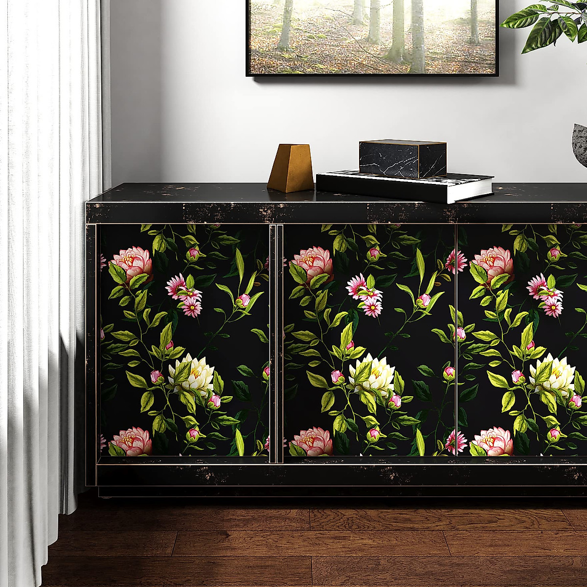 HotDecor 24"x118" Dark Floral Wallpaper Peel and Stick Pink Peony Wallpaper for Bathroom Wall Paper Waterproof Decorative Floral Contact Paper for Walls Cabinets Daisy Botanical Flower Wallpaper