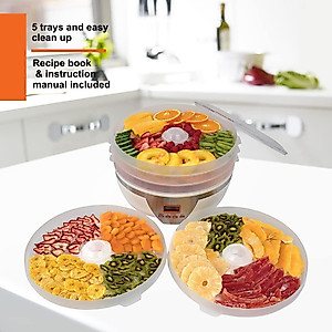 MasterChef Digital Food Dehydrator w 5 Trays and Temperature Controls-Dehydrating Machine w Recipe Guide-8L Capacity-BPA Free, Healthy Snacks, Dry Fruits, Veggies, Beef Jerky- Mothers Day Gift