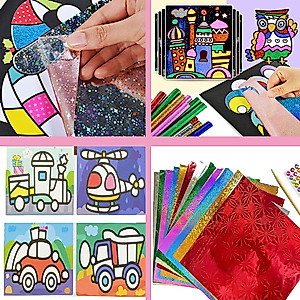 JKanruh 48 Pcs Art Kits,12 Color Sand Art Kits with 24 Sheets Sand Art Painting Cards,12 Sheets Magic Sticker Painting Set for Arts and Crafts,DIY Painting,Drawing