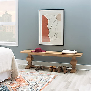 Powell Furniture Linon Larson Pine Wood Bench in Rustic Honey Brown