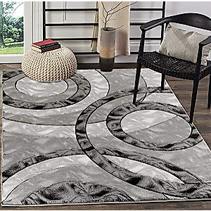 GLORY RUGS Area Rug Modern 5x7 Grey Black Circles Geometry Soft Hand Carved Contemporary Floor Carpet Fluffy Texture for Indoor Living Dining Room and Bedroom Area