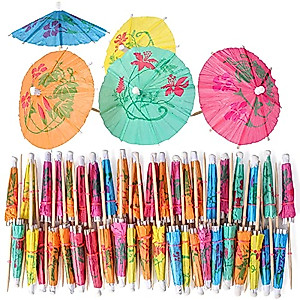 [200 Pcs] Cocktail Drink Umbrella Picks Toothpicks - Colorful Paper Toothpicks Cocktail Umbrellas for Luau Parasols Hawaiian Tiki Party Decorations