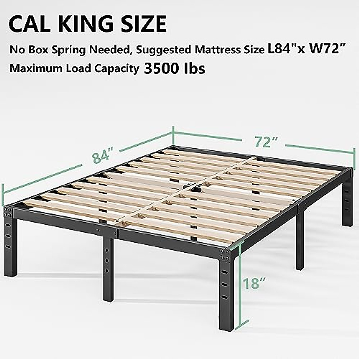 Breezehome California King Metal Bed Frame with Sturdy Wood Slats No Box Spring Needed, 18in High Heavy Duty Platform Bed Frame Cal King, Underneath Storage, Easy Assembly, Noise Free, Black