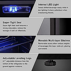 Joy Pebble Mini Fridge Beverage Cooler - 128 Can mini fridge with glass door for Soda Beer or Wine -Drink Dispenser Small Refrigerator with Adjustable Thermostat for Office bedroom Home (4.4 cu.ft)