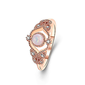 YAZILIND Rose Gold Plated Opal Cubic Zirconia Wedding Engagement Ring Women Jewelry Gift Size 8