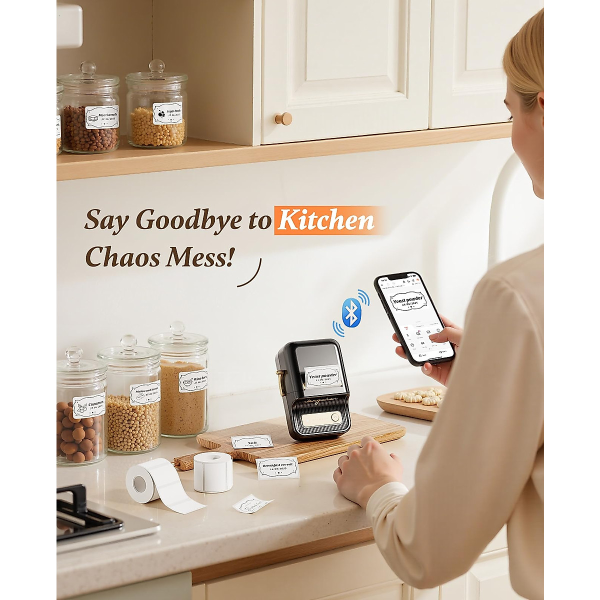 NIIMBOT B21 Inkless Label Maker, Portable Thermal Label Printer for Clothing, Address, Business, Compatible with iOS & Android, with 1 Pack 1.96x1.18 inch White Label, Black