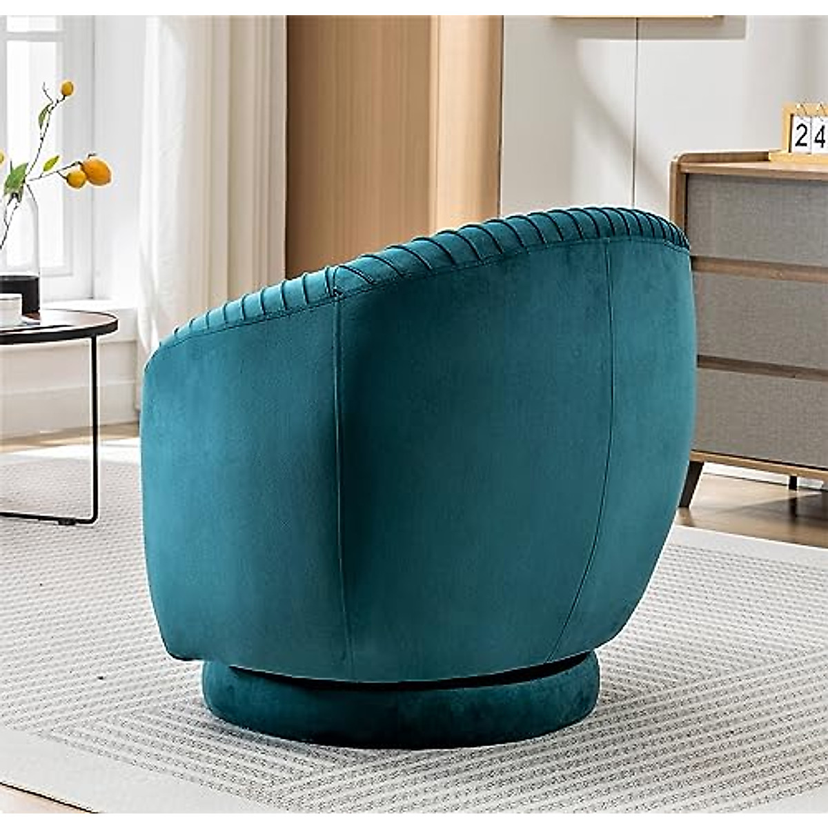 US Pride Furniture Contemporary Velvet Swivel Barrel Chair with 360° Spin Capability, Round Accent One-Seater Sofa for Living Room, Bedroom, and Office, Greenish Blue