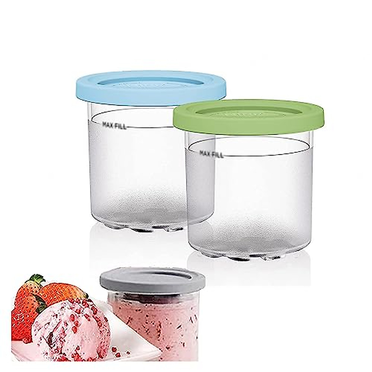 EVANEM 2/4/6PCS Creami Pints, for Ninja Ice Cream Maker Pints,16 OZ Ice Cream Pint Cooler Bpa-Free,Dishwasher Safe Compatible NC301 NC300 NC299AMZ Series Ice Cream Maker,Blue+Green-2PCS