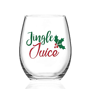 Christmas Wine Glass, Jingle Juice Stemless Wine Glass for Women, Men, Dad, Mom, Wife, Husband, Friend, Sister, Coworker