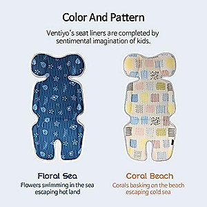 VENTIYO Baby Stroller Liner Seat Pad Mat with Breathable 3D Mesh - Coral Beach