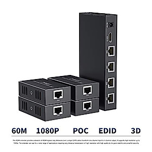PWAY HDMI Extender Splitter 1x4 Port 1080P Signals Over Cat5e/Cat6 Ethernet Cable Up to 50m/165ft No delay Audio Video 1 in 4 Out for Camera, Laptop, Monitor, TV