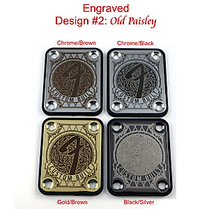 Standard 4 Bolt "Custom Built" Engraved or Printed Guitar Neck Plate - Choose from 4 designs - Silver, Gold or Black