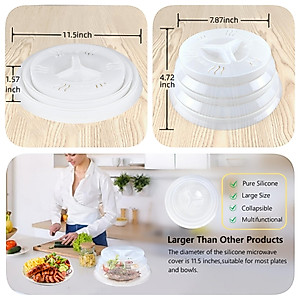 Large Microwave Splatter Cover for Food 11.8 inch,All Silicone Microwave Cover,Collapsible Microwave Food Cover BPA Free Non Toxic Microwave Plate Cover-White