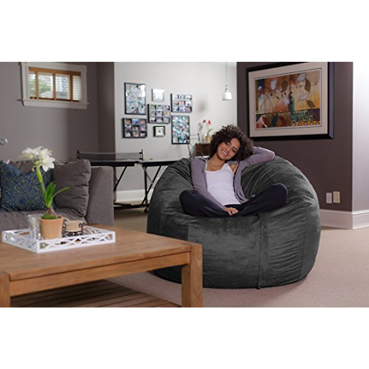 Sofa Sack - Plush Ultra Soft Bean Bags Chairs for Kids, Teens, Adults - Memory Foam Beanless Bag Chair with Microsuede Cover - Foam Filled Furniture for Dorm Room - Charcoal 5' (AMZBB-5SK-CS03)