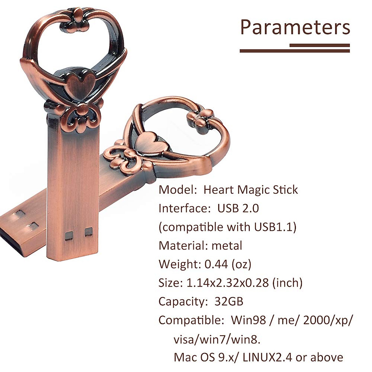 Love Knot Flash Drive 32GB Heart Shaped USB Thumb Drive Metal Zip Drive Retro Birthday Wedding Gift Data Storage Photo Stick for Family,Kids,Friends,Students Thumb Drive, Jump Drive