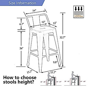 Alunaune 26" Metal Bar Stools Set of 4 Counter Height Barstools Industrial Counter Stool Kitchen Bar Chairs Indoor Outdoor-Low Back, Black