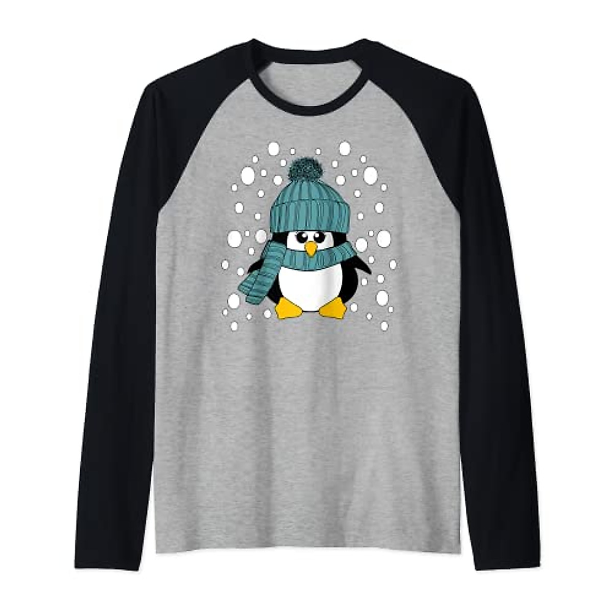 Christmas Penguin with Woolly Hat and Scarf Stocking Stuffer Raglan Baseball Tee