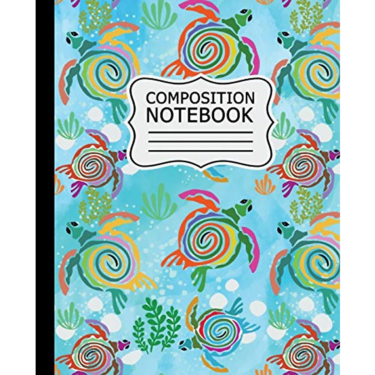 Composition Notebook: Colorful Abstract Sea Turtles on Light Blue Background - 7.5" X 9.25" 110 Pages Wide Ruled