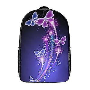 ONE TO PROMISE Butterflies School Backpack Watercolor Blue Purple Butterfly with Shining Dots Bookbags Adjustable Travel Daypack Water Resistant Shoulders School Bag for Womens Mens Teens Boys Girls