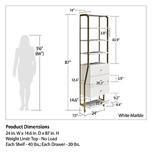 CosmoLiving by Cosmopolitan Gwyneth Closet 3 Piece Bundle- 2 Hanging Rod & 1 Drawer Unit, White Marble