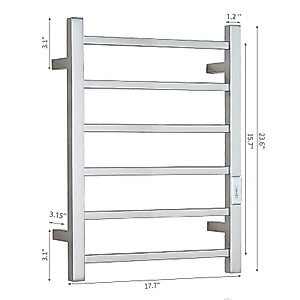 FUREX Towel Warmer 6 Bar Electric Heated Towel Rack Wall Mount Plug-in/Bath Towel Heater (Mirror Polish - Timer)
