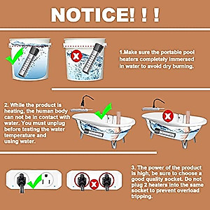 MUFUN Immersion Water Heater, 2000W Portable Pool Heater with Thermostat and Temperature Probe, Bucket Heater with 304 Stainless-Steel Guard, for Travel Camping Hot Bathtub Mini Inflatable Pool