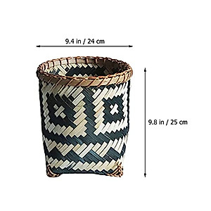 jojofuny Woven Basket Trash Can Round Rattan Waste Basket Planter Woven Storage Baskets Wicker Wastebasket Garbage Container Bin for Bathroom Bedroom Home Office