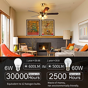 comzler A15 LED Small Light Bulbs, E26 Base 60 Watts Equivalent Soft Warm White 3000K Ceiling Fan Light Bulbs, Appliance Energy Saving Light Bulbs for Refrigerator, 6 Pack