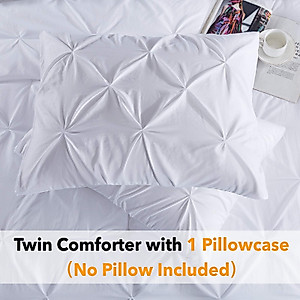 Andency White Twin Comforter Set (66x90Inch), 2 Pieces Cute Soft Pinch Pleat Bedding Comforters & Sets for Kids Girls, All Season Lightweight Fluffy Down Alternative Bed Set