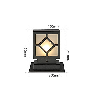 MODEBHD 23cm High Outdoor Post Column Lamp Lawn Garden Light Landscape Single Head Metal with Glass Shade Pillar Lights Villa Wall Door Post Lantern Light, IP44 Waterproof Black Post Lights