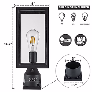 Windben Dusk to Dawn Outdoor Post Light,Lamp Post Light Fixture,Post Lantern with Pier Mount Base,Matte Black,Suitable for Gardens,Yards,Passages or Entrances, etc