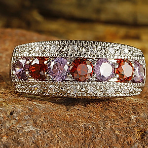 Emsione Women's 925 Sterling Silver Plated Round Created Pink Topaz & Ruby Spinel Vintage Style Ring Band Statement Cocktail Ring Size 10