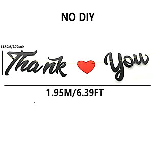 Paity Black Glitter Thank You Banner and signs for employees Engaged Wedding - Bridal Shower Bunting Thanksgiving Photo Booth Props Veterans Pre-Strung