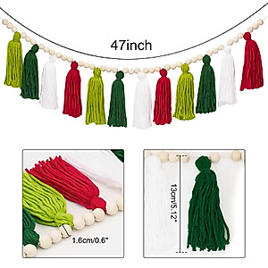 Anwyll Tassel Garlands,Christmas Tassel Garlands with Wood Beads,Tassel Wall Hanging Decor,Classroom Home Decor Pastel Tassel Garland with 2Pcs Pom Pom Balls Garlands for Christmas Holiday Party