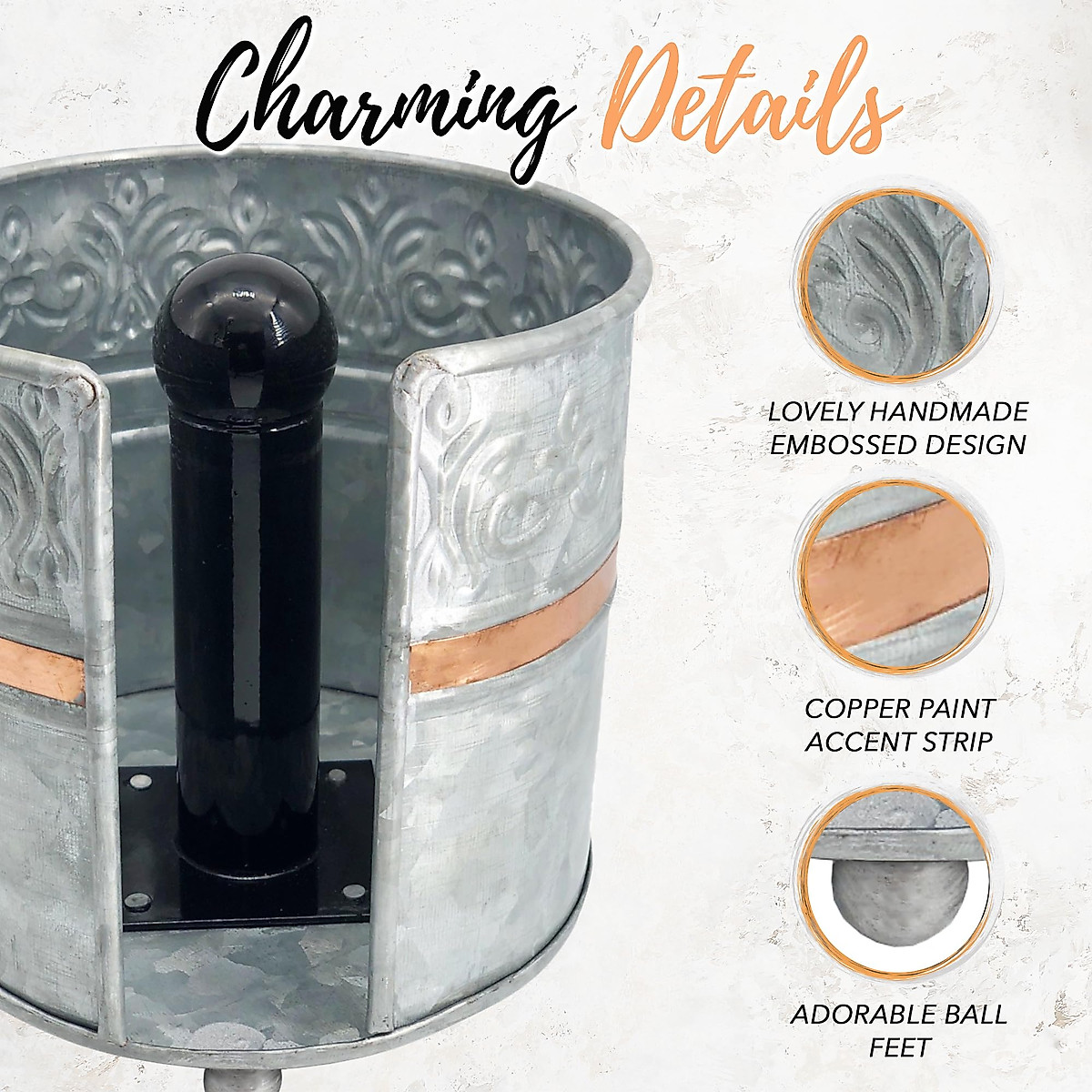 Autumn Alley Farmhouse Galvanized Kitchen Paper Towel Holder – Vintage Style Weighted Countertop Design – Rustic Warm Copper Accent with Galvanized Metal for Industrial Flair