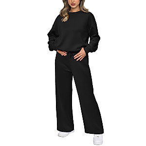 PRETTYGARDEN Women's 2 Piece Outfits Tracksuit Long Sleeve Pullover Tops And Long Pants Jogger Sets Sweatsuits (Black,Large)